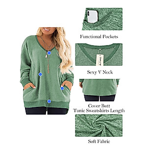 DOLNINE Plus Size Sweatshirts for Women Loose Oversized Tops Pockets Tunics Green-18W