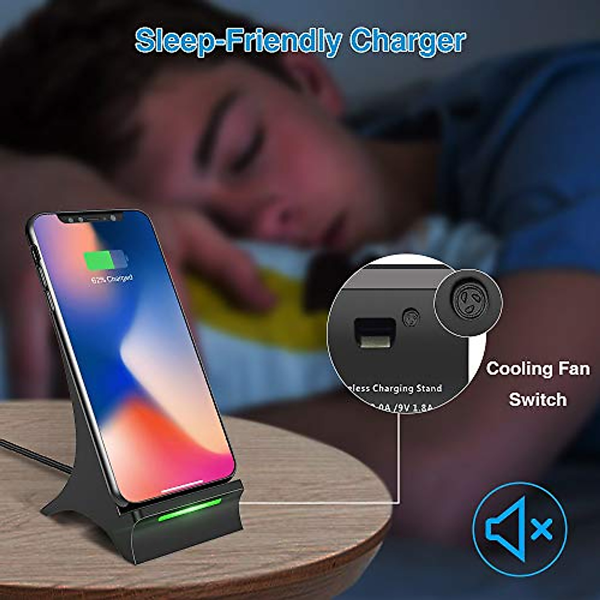 VersionTECH. Wireless Charger with Cooling Fan, Qi-Certified 15W Max Wireless Fast Charging Stand, Compatible with iPhone 13/13 Pro/13 Mini/13 Pro Max/12/SE 2020/11,Samsung Galaxy S21/S20/Note 10/S10