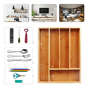 KAKUNM Kitchen Utensil Drawer Organizer Bamboo Silverware Organizer 13Inches Utensil Holder for Drawers Silverware Tray with 2pcs Insulation Pads ,Makeup Desk,Office,Living Room