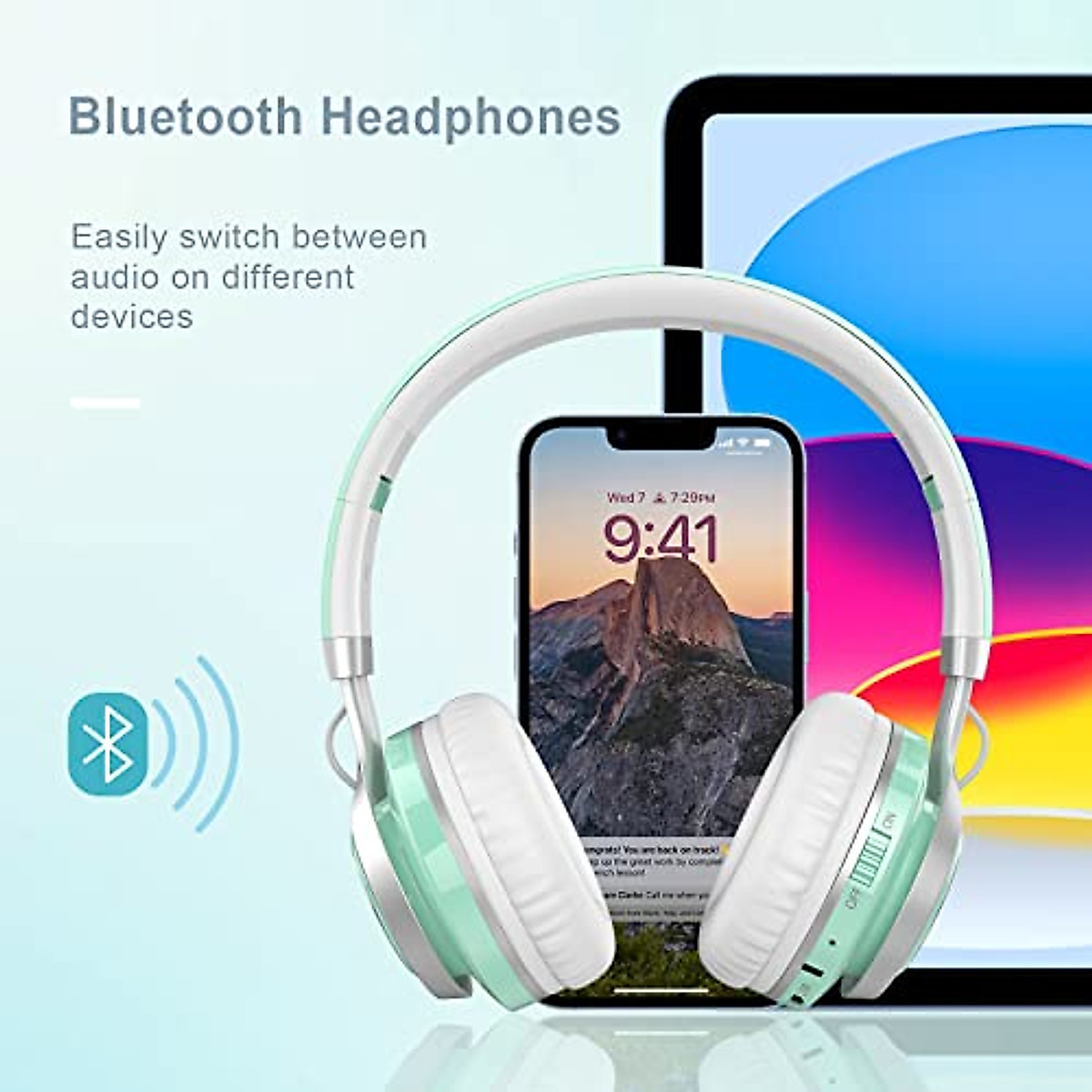 BASEMAN Wireless Headphones Over Ear, Long Battery Life Deep Bass Bluetooth Headphones with Microphone Wireless and Wired Headset for Computer iPhone Teens Girls Women School Travel - Green