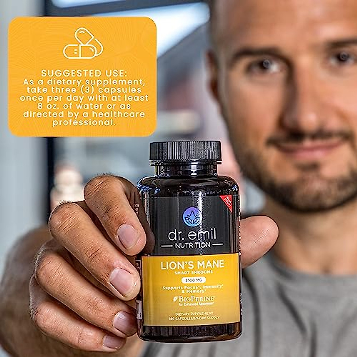 Organic Lions Mane Mushroom Supplement for Mental Clarity, Focus & Immune Support - Organic Brain Boosting Nootropic Lions Mane Mushroom Capsules with 100% Organic Lions Mane Extract, 60 Servings