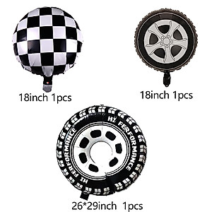 YNOU 121 Pcs Racing Car Balloons Arch Garland Kit Decorations, Race Car Foil Balloons Checker Flag for Monster Car Truck Party, Finish Line Race Car,Nascar Party Supplies