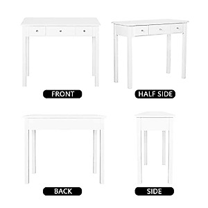 STHOUYN Home Office Small Writing Desk with Drawers Bedroom, Study Table for Adults/Student, Vanity Makeup Dressing Table Save Space Gifts White (White)