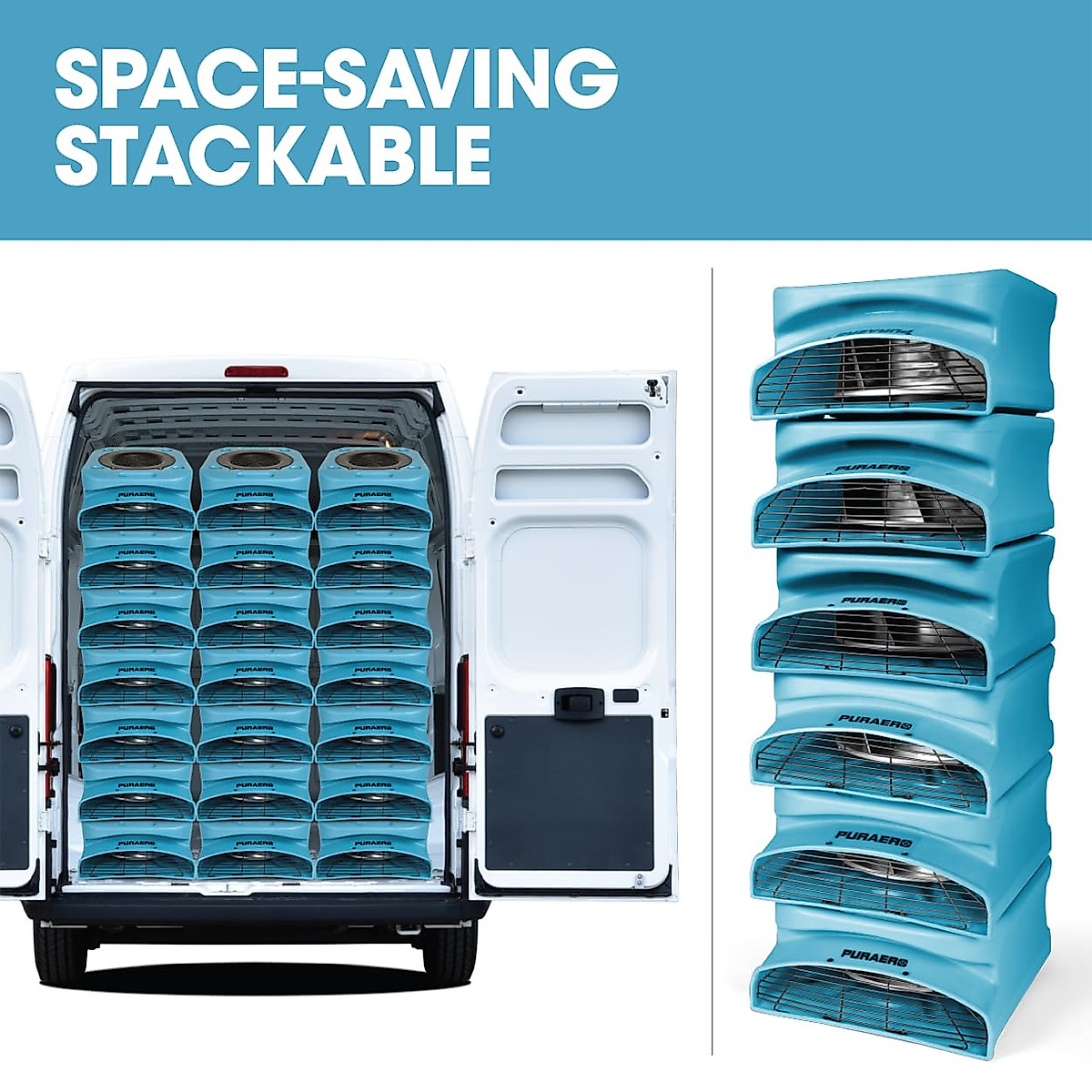 PURAERO Low Profile Air Mover Carpet Dryer Blower Floor Fan | 1/4 HP 1,100 CFM | for Crawlspaces, Attics, Basements, Bathrooms| Water Damage Restoration, Grow Rooms | PA-250-LP | Blue