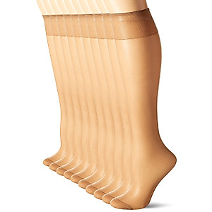 L'eggs womens L'eggs Everyday Women's Nylon Knee Highs Sheer Toe - Multiple Packs Available Pantyhose, Jet Black 10-pack, One Size US