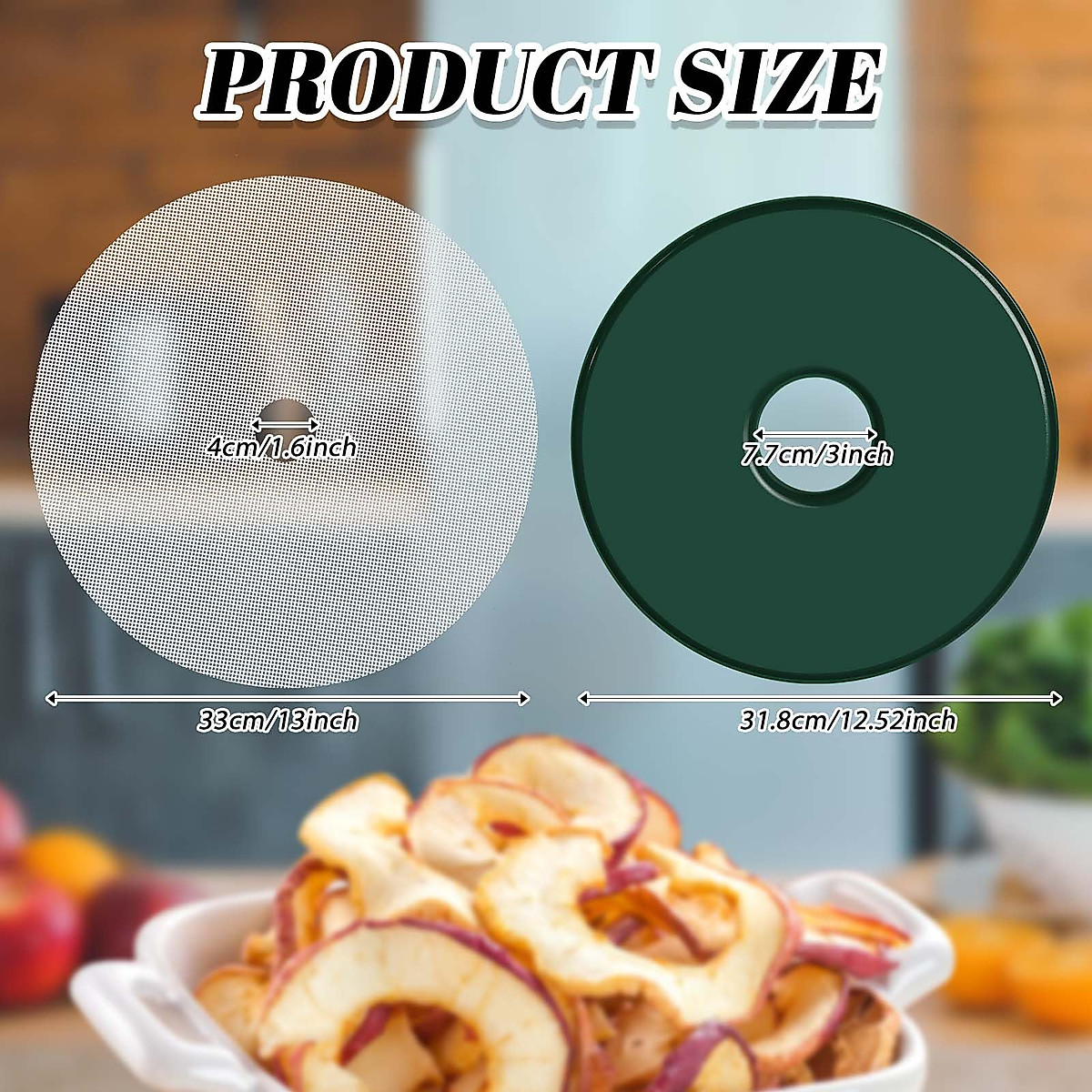 Domensi 12 Pcs Round Dehydrator Sheets Non Stick Silicone Dehydrator Mats with Edges Mesh Dehydrator Trays Reusable Roll Dehydrator Tray Liner for Fruit Meat Beef Kitchen, 13 12.5 Diameter