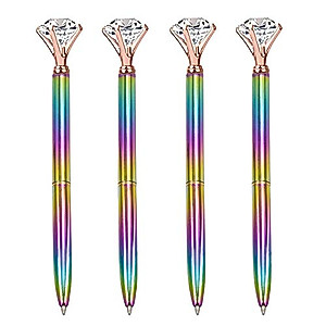 Yacig Diamond Ballpoint Pens,4 Pieces Rainbow Big Diamond Fancy Pens for Women Rhinestones Crystal Metal Black Ink Ball Point Pens Girly Pen Writing Gift Pens Office Home Supplies(C)