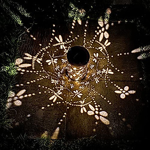 Solar Lanterns Outdoor Hanging Lantern Lights, Dragonfly Hollowed-Out Metal Decor Lantern, Waterproof LED Decorative Garden Light - Delicate Garden Decoration for Patio, Yard, Pathway, Landscape