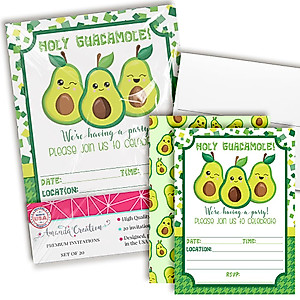 Trio of Avocados Holy Guacamole Fiesta Themed Birthday Party Invitations, 20 5x7 Fill In Cards with Twenty White Envelopes by AmandaCreation