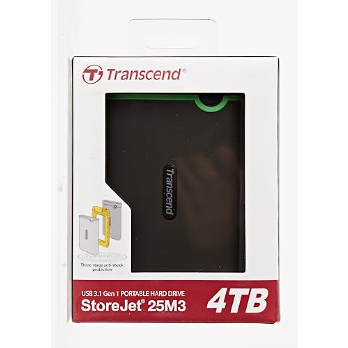 Transcend 4TB SJ25M3, USB 3.1 Portable Hard Drive Rugged, Anti-Shock Resistant, Compact and Lightweight with Lightning-Fast Speeds, One Touch Backup Button, Iron Grey - TS4TSJ25M3S