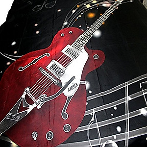 Suncloris,Fashion Red Guitar and Musical,Queen Size,4pc Bedding Sheet Sets,1*Duvet Cover,1*Flat Sheet,2* Pillowcase(no Comforter Inside)