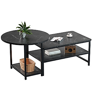 WOHOMO Coffee Table, Black Modern Coffee Tables for Living Room 2 in 1Detachable Small Center Table Set with Storage, Black Marble