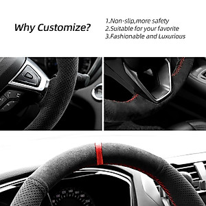 Alfanxi Hand Stitch Alcantara Steering Wheel Cover Compatible with Ford Edge Fusion Energi Hybrid Galaxy Mondeo S-MAX 2014-2020 (Red Stripe)