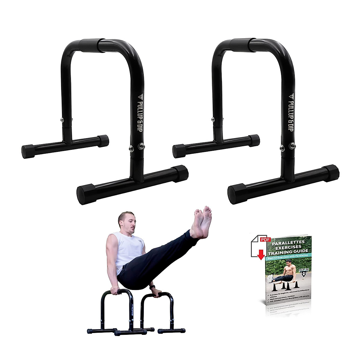 PULLUP & DIP Fitness Parallettes, Medium Parallette Bars For Calisthenics, Crossfit & Gymnastics, Handstand Bars With Extra Wide Handle & No Wobbling