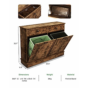 TC-HOMENY Tilt Out Trash Cabinet with Drawer, Free Standing Trash Can Cabinets, Manual and Auto Mode Shutdown Cabinet Door, Recycling Can Cabinet Home, Kitchen, Living Room
