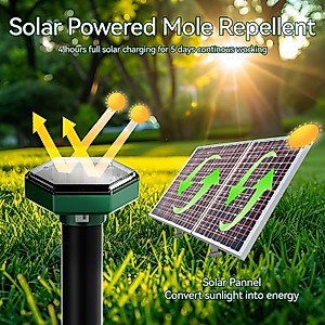 Mole Repellent Solar Powered 4 Pack buzzkick Solar Mole Repellent Ultrasonic Rodent Repeller，Vole Repellent Outdoor，Ultrasonic Pest Repeller for Yard