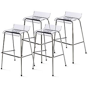 Displays2go Set of 4 - Modern Bar Stools with Clear Acrylic Seat, Backless, Stackable, Polished Chrome Legs