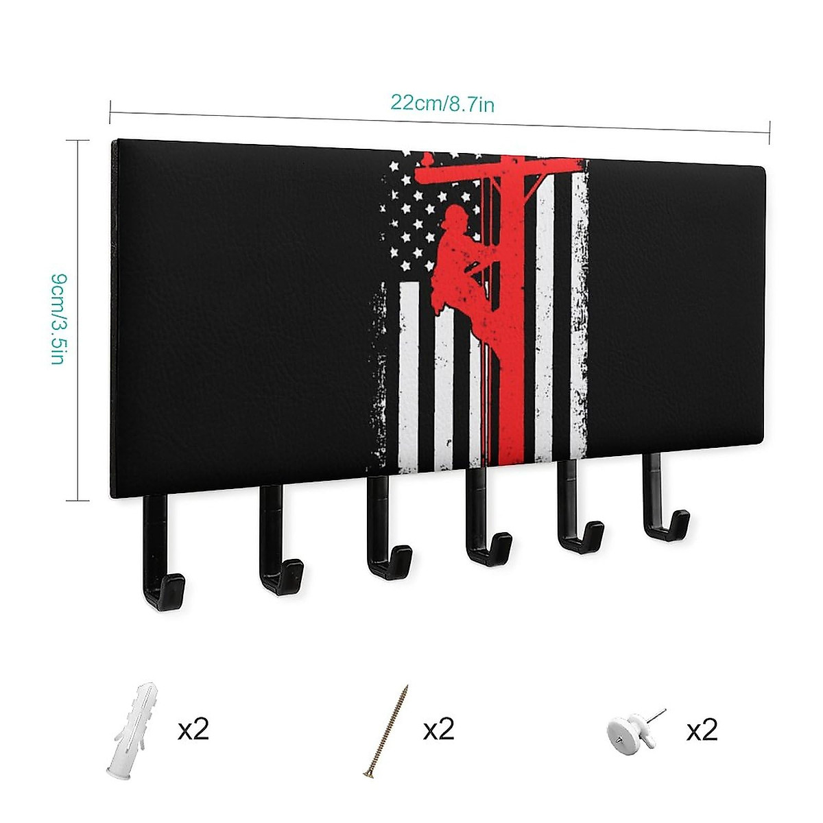 American Flag Lineman Key Hangers with 6 Hooks Large Wall Mounted Key Holder for Entryway