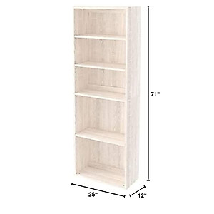 Signature Design by Ashley Dorrinson Modern Farmhouse 71" Bookcase with 4 Shelves, Weathered Whitewash