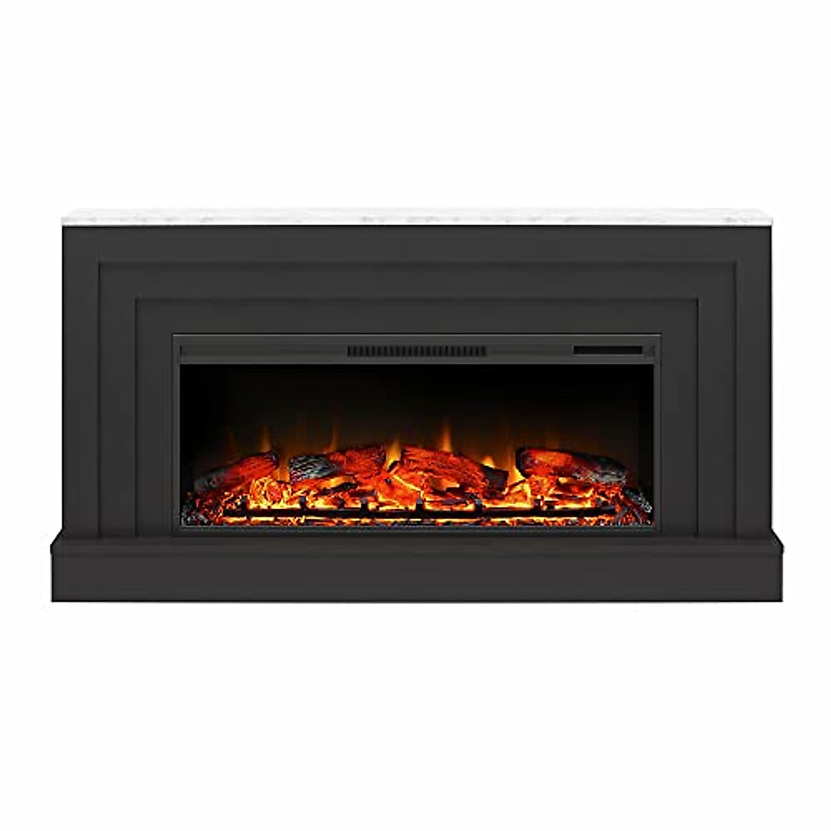 Ameriwood Home Lynnhaven Wide Mantel with Linear Electric Fireplace, Matte Black