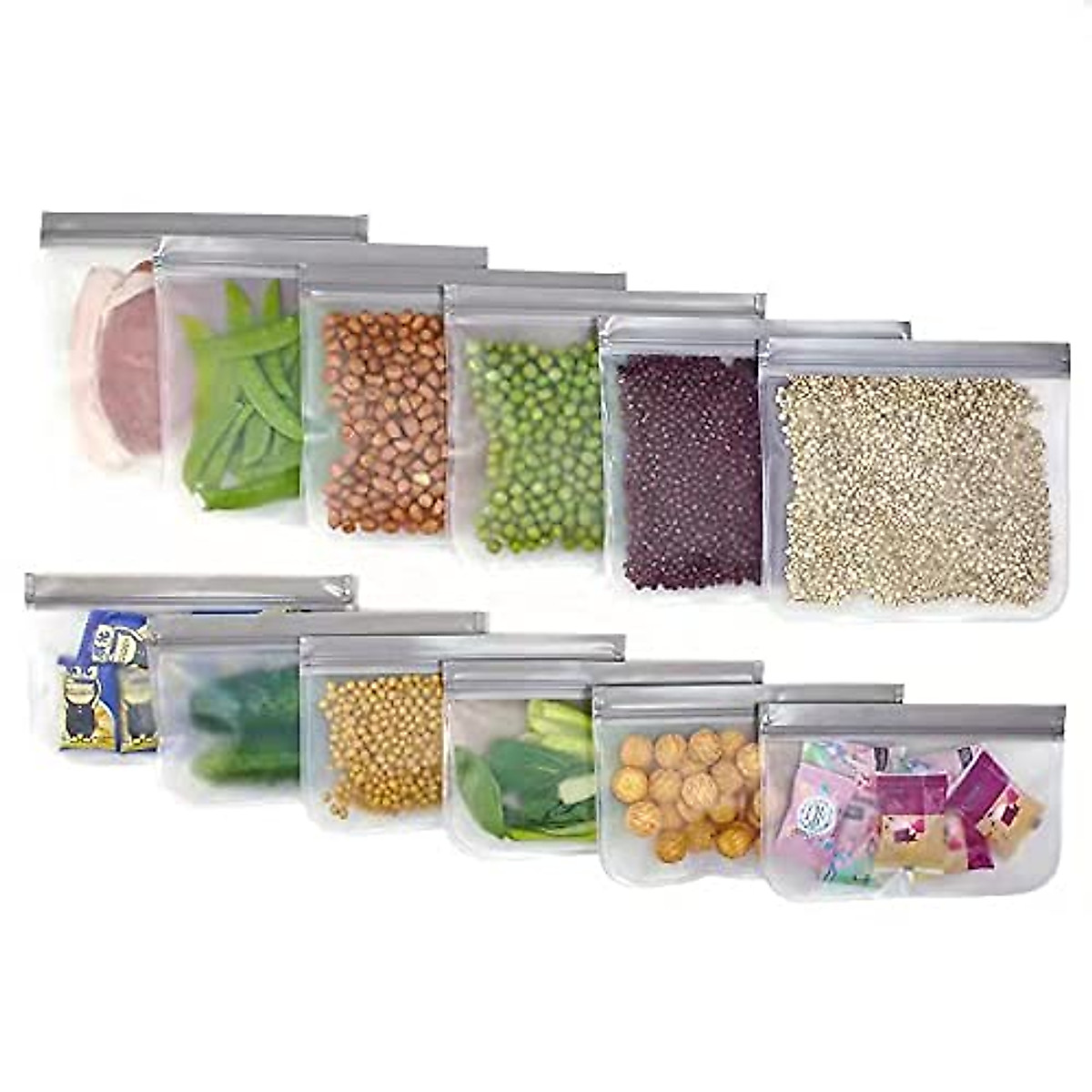 lwc 12 PacK BPA FREE Reusable Storage Bags (6 Sandwich Bags, 6 SnacK Bags), Extra ThicK Freezer LeaKproof Silicone and Plastic Lunch for Food Meat Fruit Veggies, 8.66''x7.76'' 8.66''x5.31''