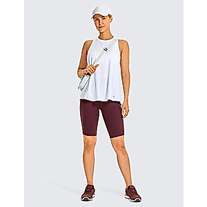 CRZ YOGA Women's Pima Cotton Workout Tank Tops Tie Back High Neck Athletic Shirts Loose Fit White Small