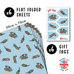 CENTRAL 23 6 Wrapping Paper Sheets - Birthday Otters - Blue Gift Wrap for Men Women - Friends Wrapping Paper - Valentines Day Wrapping Paper For Him Her - Comes with Stickers