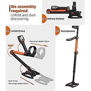 Foldable Metal Detector for Adults & Kids Beginners, 28" to 48" Adjustable LCD Display Metal Detector Kit with Sand Scoop Headphones, IP68 Waterproof, Lightweight Easy to Use