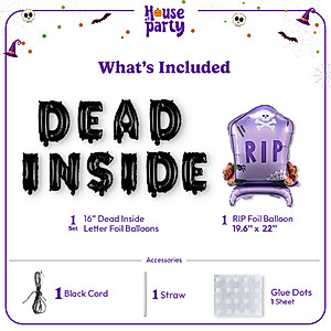 HOUSE OF PARTY, Extra large 22 * 19.6 inch Halloween Party Balloons Kit, 2 Sets of ‘DEAD INSIDE' Letter Balloons + Gravestone foil balloon for Halloween Birthday Party Decorations Supplies