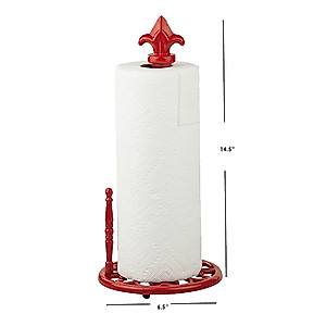 Home Basics Weighted Cast Iron Steel Fleur De Lis Paper Towel Holder and Dispenser Stand, Red