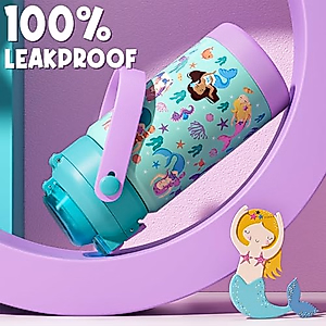 Kids Water Bottle with Straw & Chug(2-in-1 Lid), 14oz Kids Insulated 18/8 Stainless Steel Water Bottle for School Girls Boys Toddler Water Bottle Leak Proof & Spill Proof Kids Cups (1, B2.Purple)