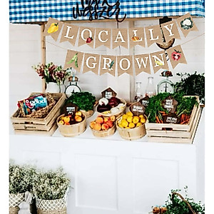 Locally Grown Banner Burlap Bunting Garland for Kids Farmers Market Produce Stand Baby Shower Wedding or Gardener Theme Farm Party Photo Backdrop
