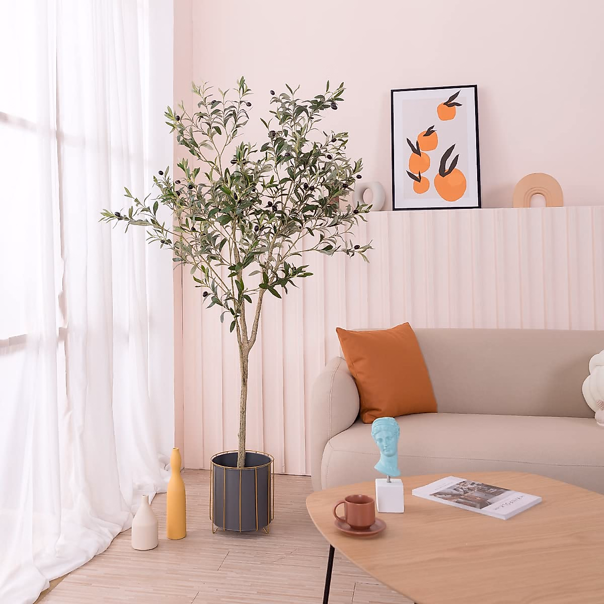 Hobyhoon Artificial Olive Tree, 6FT Tall Faux Silk Plant Artificial Tree in Potted Oliver Branch Leaves and Fruits for Modern Home Decor Indoor