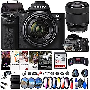 Sony a7 II Mirrorless Camera with 28-70mm Lens (ILCE7M2K/B) FE 55mm Lens (SEL55F18Z) + Filter Kit + Bag + 64GB Card + NPF-W50 Battery + Card Reader + Corel Photo Software + HDMI Cable + More