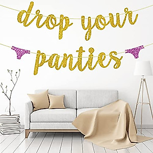 Drop Your Panties Banner Gold Glitter Bacheloretter, Lingerie Shower, Wedding Birthday Party Decorations Banner Sign