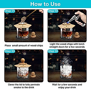 Sereneify Cocktail Smoker kit with Torch - Old Fashioned Smoker Kit with 4 Wood Chips, Bourbon Smoker Kit for Drinks, Gift for Men, Easy to Use Whiskey Smoker kit (No Butane)