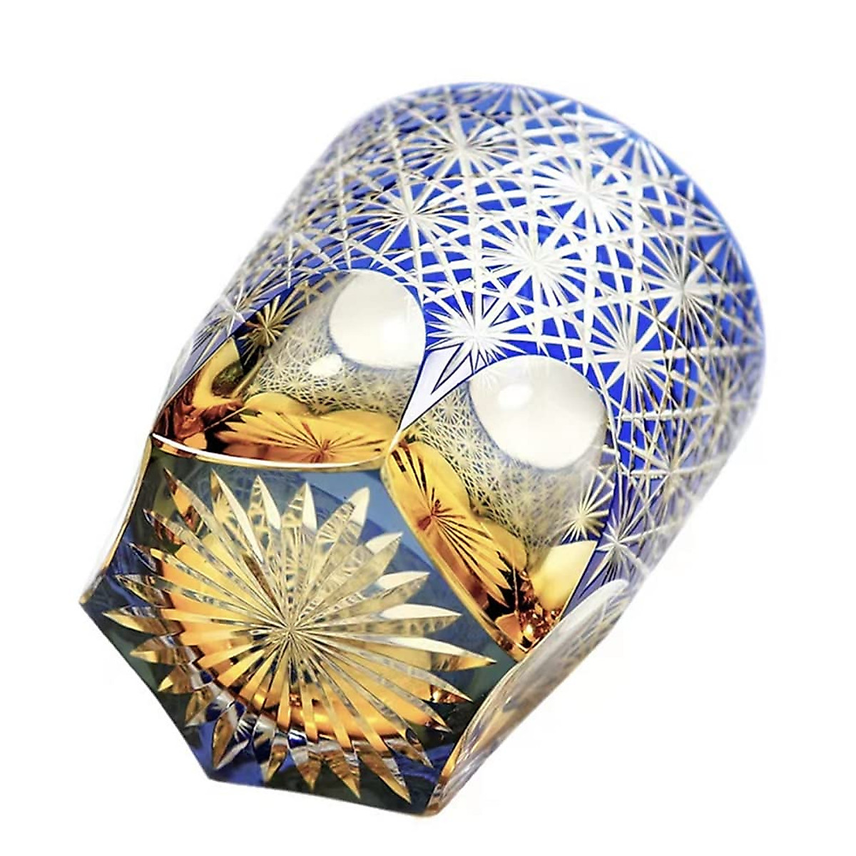 JEMQ Edo Kiriko Color Hand Cut Crystal Glass Tumbler Whisky Gass 9 Oz Glassware with Luxury Gift Box, Suitable for Cocktail Whisky Drink Red Wine Vodka (Blue)