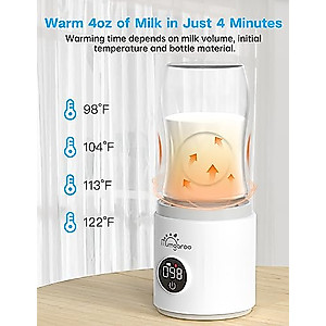 Bottle Warmer, Portable Bottle Warmer for Travel with 4 Adapters, LED Real-time Display & Rechargeable & Precise Temperature Control Travel Bottle Warmer for All Bottles for Breastmilk & Formula