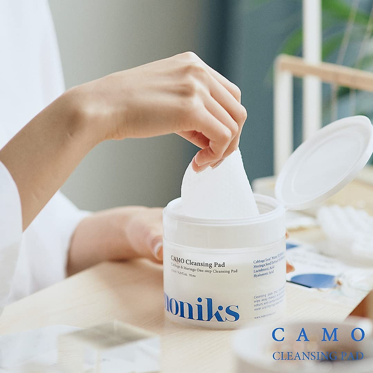 Keenoniks Dual Texture Cleansing Pads with Facial Essence 70ea Large Value Pack- Cabbage & Moringa Wipes for Quick Cleansing, Makeup Remover, Mild Exfoliator | Korean Skincare - (9.29Oz)