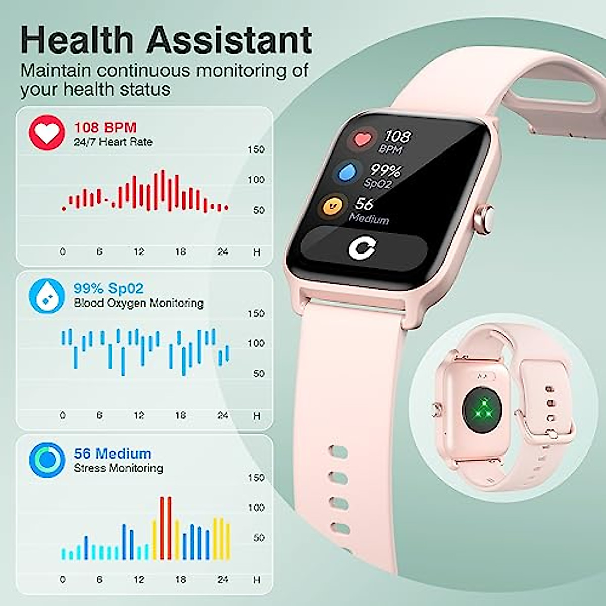 7-Days Battery Life, Bluetooth Smart Watch for Women, iPhone Android Phone Compatible, Waterproof Fitness Tracker Smartwatch with Call, Alexa Voice, Heart Rate, Blood Oxygen, Sleep Monitor 1.8 inch