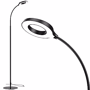 JKSWT LED Floor Lamp, 3 Brightness Levels Eye-Caring Dimmable Standing Reading Lamp 4000K Colors temperatures with Adjustable Gooseneck for Living Room Bedroom Reading - Black