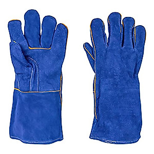 ATERET Welding Gloves 14 Inch Heat/Fire Resistant Leather Gloves for Mig, Tig, BBQ, Camping, Furnace, Pot, Fireplace (Blue)