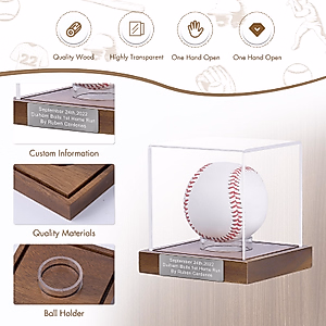 Walnut Baseball Display Case with UV Protected Acrylic Storage Box and Engraving, Silver Stand