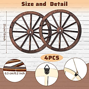 4 Pieces Wooden Wagon Wheel Wall Decor 10 Inches Old Western Wood Wagon Wheel Wall Art Farmhouse Wagon Wheels Rustic Yard Decor Wood Hanging Decorative Wheels for Garden Home Bar Garage