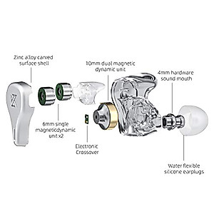 KZ DQ6 Wired Earbuds Noise Cancelling Earbuds with Microphone HiFi Bass Earphones with Detachable Tangle-Free Cable 2Pin (Silver)