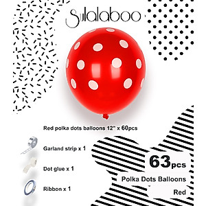 SULALABOO 63PCS Red Polka Dot Balloons 12 Inch Latex Helium Round Party Balloons Kit for Birthday Party Decorations