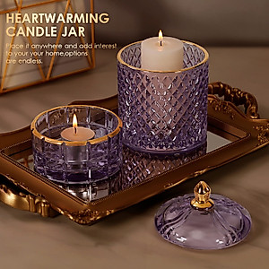 ALAMHI Candy Dish Glass Cookie Jar with Lid Candy Bowl for Office Desk Decor, Apothecary Jars Purple Bathroom Accessories Cute Room Decor Aesthetic, Q Tip Holder Decorative Glass Jewelry Box (20oz)