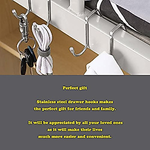 Stainless Steel Drawer Hook,Multipurpose Cabinet Door Hanger,Double Conjoined Organizer Tool,Bathroom/Kitchen/Closet/Laundry/Fence Gadget,Heavy Duty/No Drilling/Strong Bearing/Silver(4pcs)