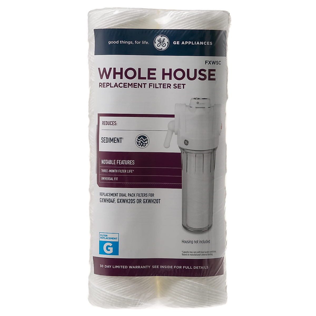 GE FXWSC Whole House Water Filter | Replacement for Water Filtration System | NSF Certified: Reduces Sediment, Rust & Other Impurities from Water | Replace Every 3 Months for Best Results | 2 Filters