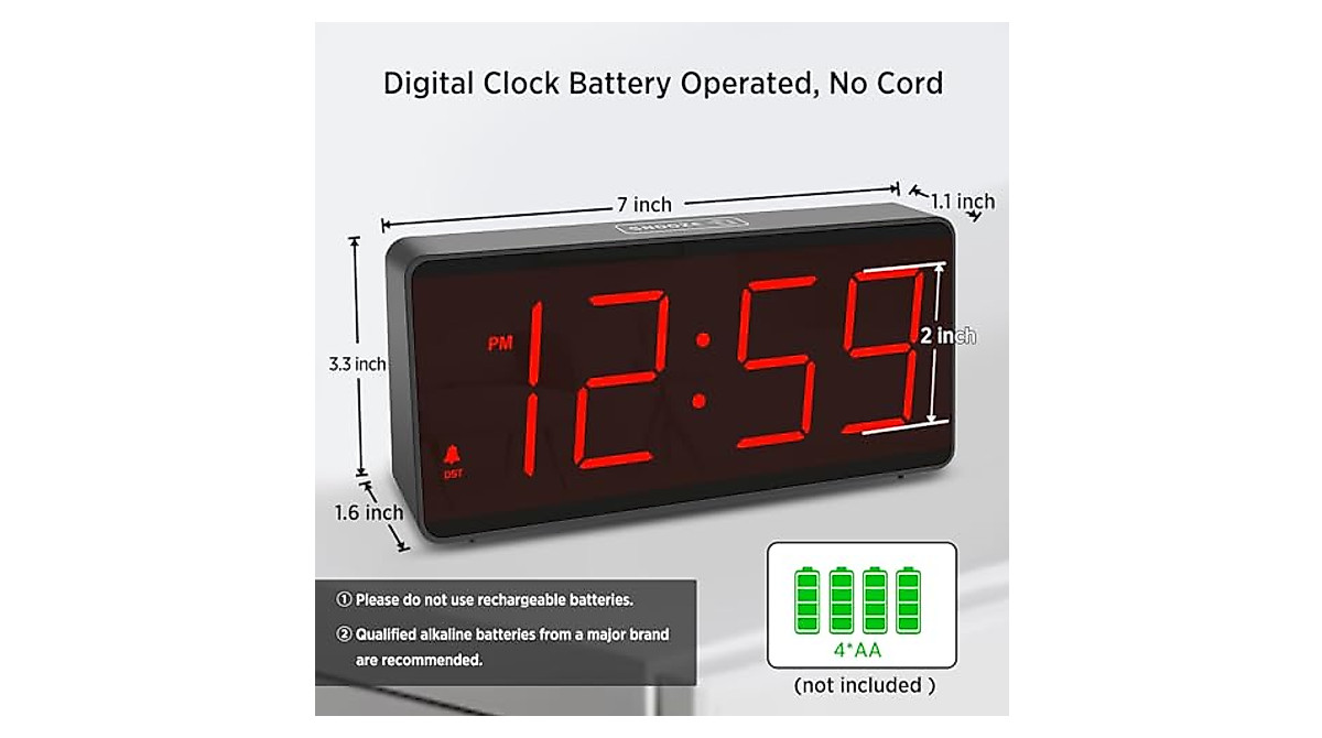 Peakeep Battery Operated Digital Alarm Clock for Seniors